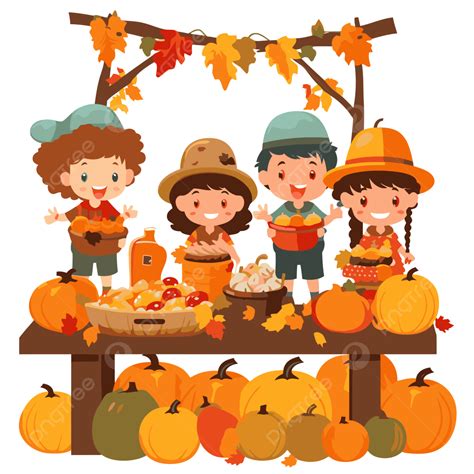 수확 파티 벡터 호박 테이블 만화 근처에 서 있는 아이들의 그룹 스티커 클립 아트 상표 클립 아트 Png 일러스트 및 벡터 에 대한 무료 다운로드 Pngtree