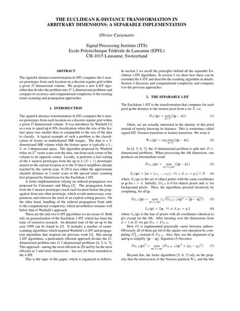 Pdf The Euclidean K Distance Transformartion In Arbitrary Dimensions A Separable Implementation