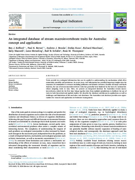 Pdf An Integrated Database Of Stream Macroinvertebrate Traits For Australia Concept And