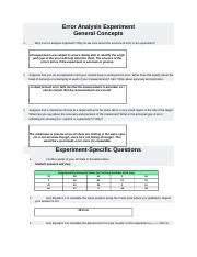 LNL1 Error Analysis WORD Docx Error Analysis Experiment General Concepts 1 Why Is Error