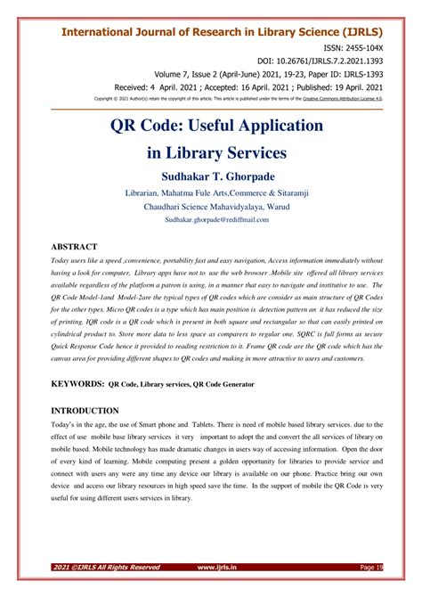 PDF QR Code Useful Application In Library Services