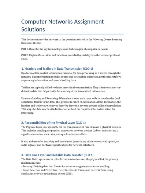 Computer Networks Assignment Solutions Pdf Computer Network Osi Model