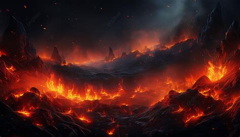 빛나는 용암이 있는 불타는 풍경 불 용암 화산 배경 일러스트 및 사진 무료 다운로드 Pngtree