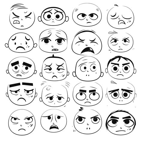 Set Of Different Drawing Facial Expressions Set Of Characters Illustration Outline Sketch Vector