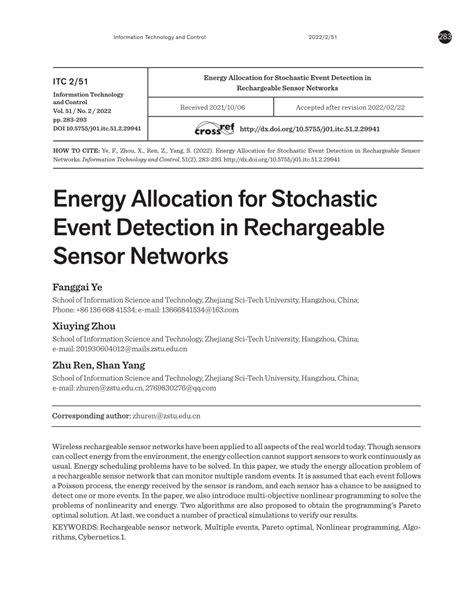 Pdf Energy Allocation For Stochastic Event Detection In Rechargeable