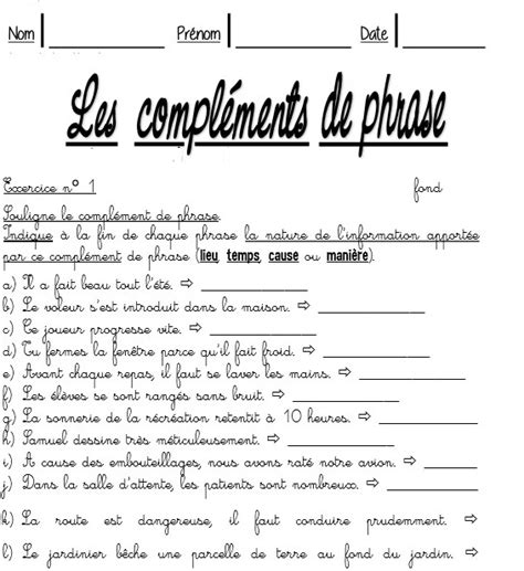 Fiche N°2 Les ComplÉments De Phrase Ou Les ComplÉments Circonstanciels