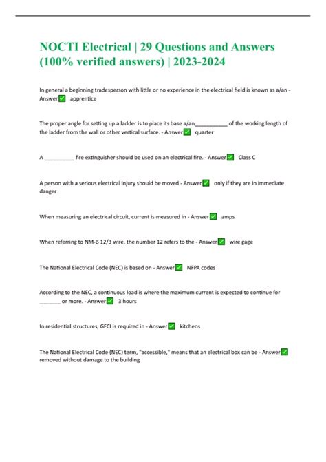 Nocti Electrical 29 Questions And Answers 100 Verified Answers