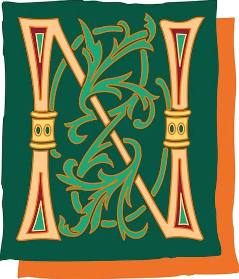 꽃 분기 알파벳 문자 N입니다 식물 르네상스 편지 팬시 모노그램 이니셜 프리미엄 벡터