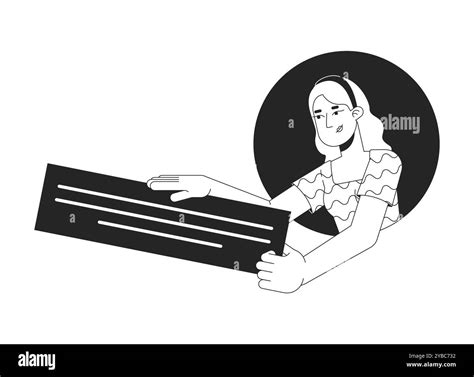 Holding Textbox Woman In Circle Frame Black And White 2d Line Character Stock Vector Image And Art