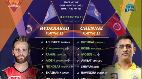Ipl 2022 Match 46 Srh Vs Csk Best Predicted Playing 11 For Both Teams