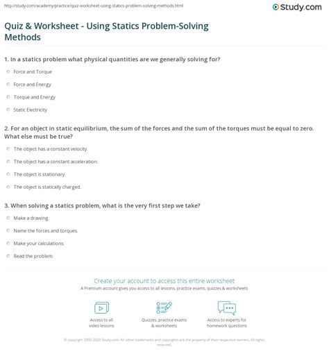 Quiz Worksheet Using Statics Problem Solving Methods Study Com