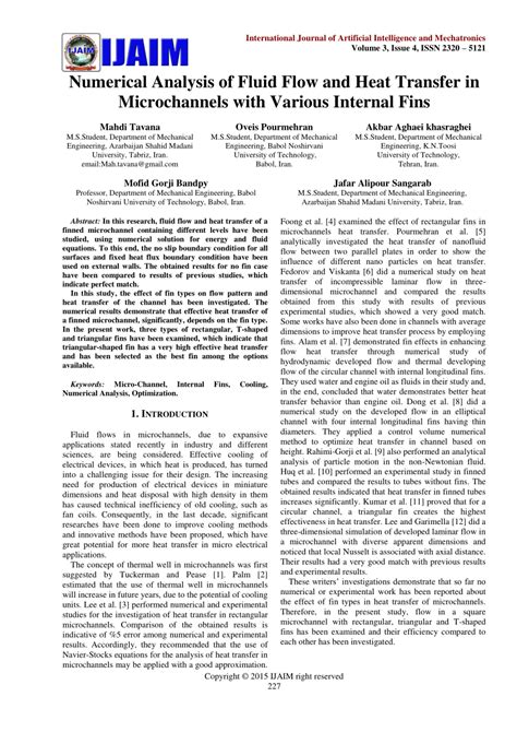 Pdf Numerical Analysis Of Fluid Flow And Heat Transfer In