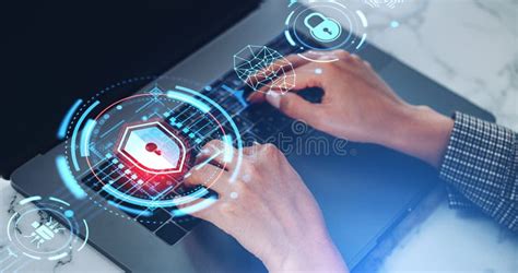 Woman Finger Typing On Laptop Cybersecurity And Protection Biometric