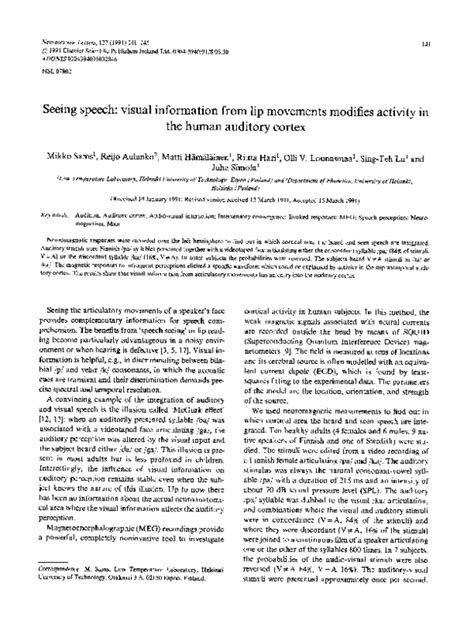 Pdf Seeing Speech Visual Information From Lip Movements Modifies