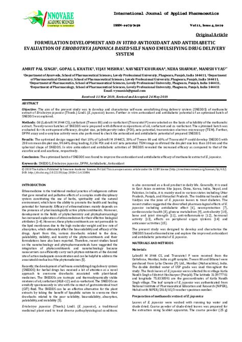 Pdf Formulation Development And In Vitro Antioxidant And Antidiabetic Evaluation Of Eriobotrya