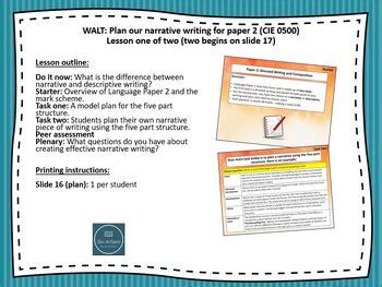CIE IGCSE 0500 Paper 2 Narrative Writing TWO LESSONS TPT