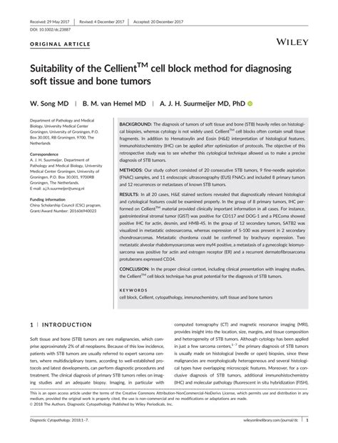 Pdf Suitability Of The Cellient Tm Cell Block Method For Diagnosing Soft Tissue And Bone Tumors