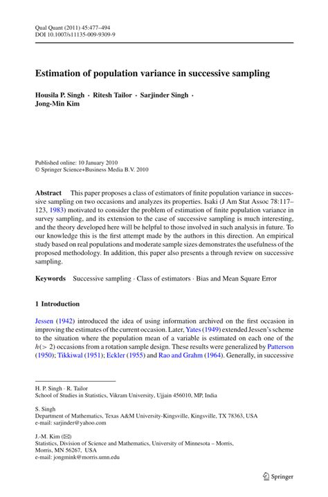 Pdf Estimation Of Population Variance In Successive Sampling