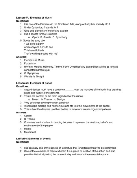 Art App Game Questions Answers Lesson 5a Elements Of Music Questions