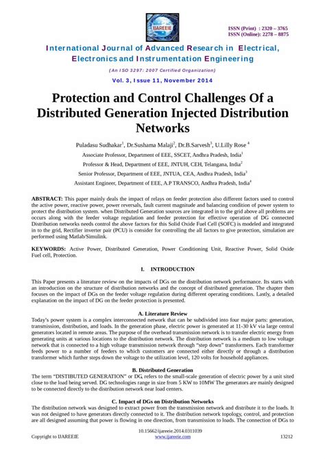 pdf protection and control challenges of a distributed generation