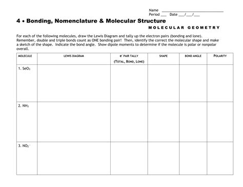 Worksheet 15 Molecular Shapes