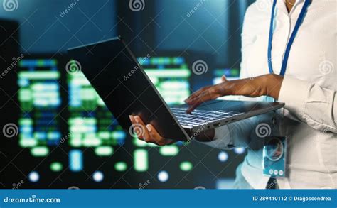 Employee Strolls Through Server Rows Stock Footage Video Of Database Task 289410112