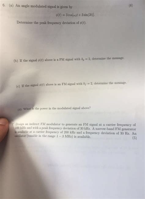 Solved 6 A An Angle Modulated Signal Is Given By 6
