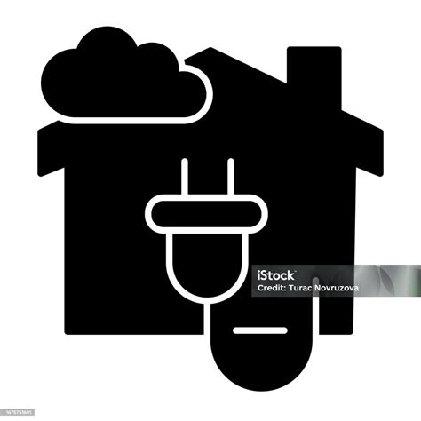 전기 플러그와 구름 솔리드 아이콘 스마트 홈 심볼 흰색 배경에 현대 기술 벡터 기호 집과 플러그 아이콘이 있는 집과 웹 벡터 그래픽 가정용 장비에 대한 스톡 벡터 아트 및