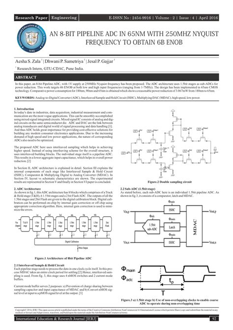 Pdf An 8 Bit Pipeline Adc In 65nm With 250 Mhz Nyquist Frequency To Obtain 6b Enob