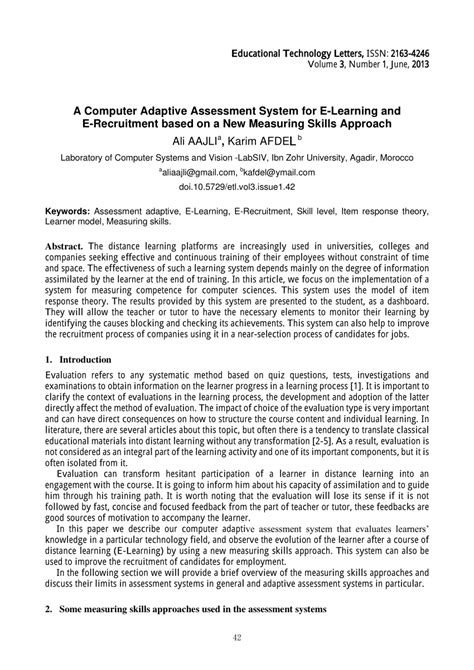Pdf A Computer Adaptive Assessment System For E Learning And E Recruitment Based On A New