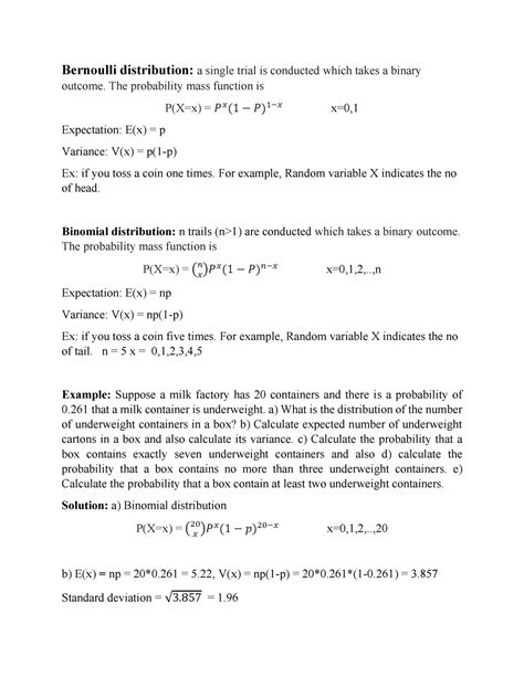 Lecture Sheet 9 Bernoulli Binomial And Poisson Distribution