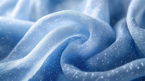 Soft Blue Fabric With Sparkling Particles In Detailed Closeup For