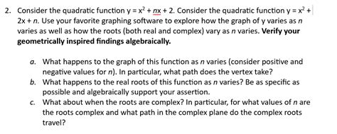 2 consider the quadratic function y x2 nx 2