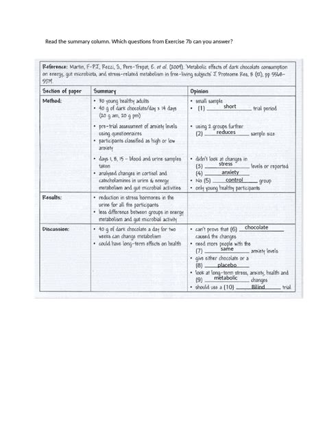 read the summary column docsity