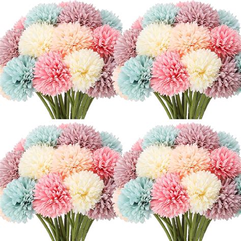 Tigeen 50 Pcs Artificial Flowers Chrysanthemum Ball Fake