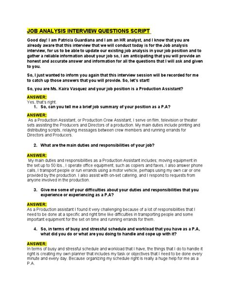Job Analysis Interview Questions Script Pdf Communication