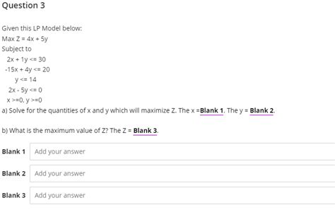 Solved Given This LP Model Below Max Z X Y Subject To Chegg