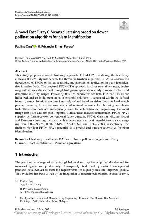 A Novel Fast Fuzzy C Means Clustering Based On Flower Pollination Algorithm For Plant Identification