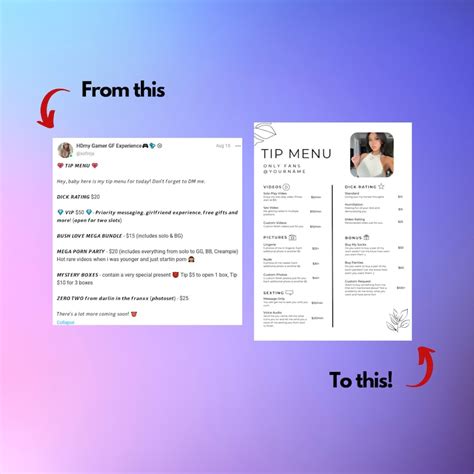 Onlyfans Tip Menu Editable Template Canva Template Tip Menu