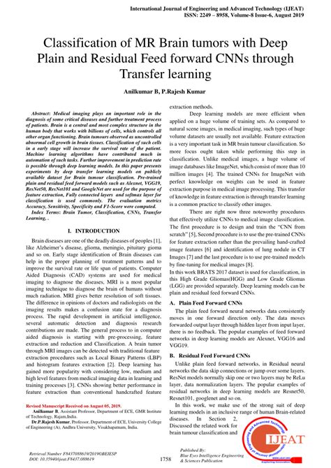 Pdf Classification Of Mr Brain Tumors With Deep Plain And Residual Feed Forward Cnns Through