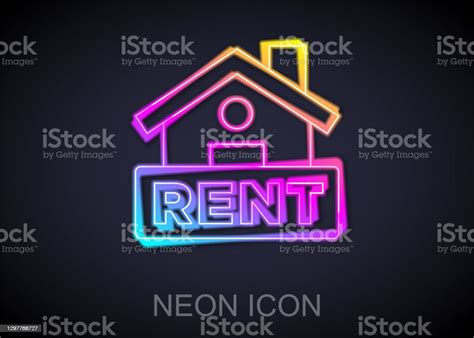 검은 색 배경에 격리 텍스트 임대 아이콘과 빛나는 네온 라인 매달려 기호 임대용 텍스트가 있는 간판 벡터 개념에 대한 스톡 벡터