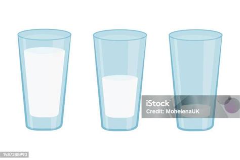 우유 3 잔 비어 있고 반쯤 찼고 가득 찼습니다 흰색 배경에 분리된 만화 그림 우유에 대한 스톡 벡터 아트 및 기타 이미지 우유 유리잔 아이콘 Istock