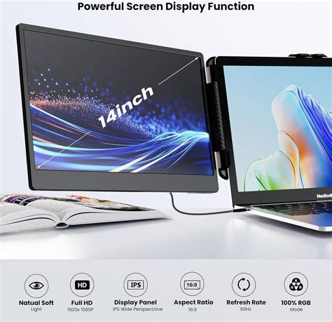 Laptop Screen Extender S2 Triple Laptop Monitor Extender Ultra Slim 14 1080P FHD IPS Plug And
