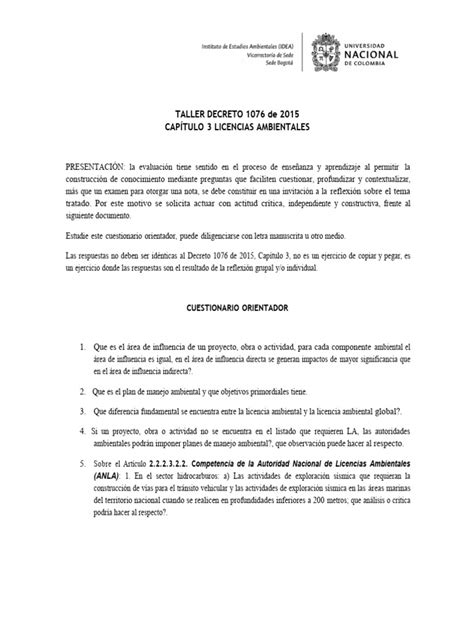 Taller Decreto 1076 De 2015 Pdf Evaluación De Impacto Ambiental