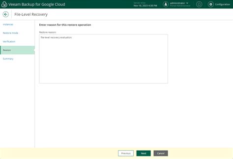 Step Specify Recovery Reason Veeam Backup For Google Cloud User Guide