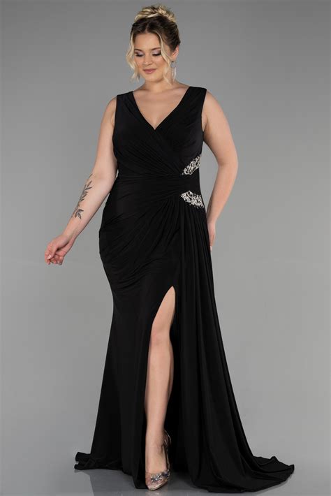 Long Black Plus Size Evening Dress Abu3438