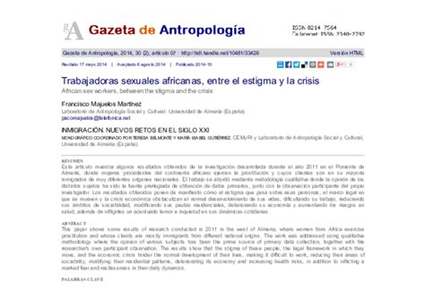 Pdf Trabajadoras Sexuales Africanas Entre El Estigma Y La Crisis