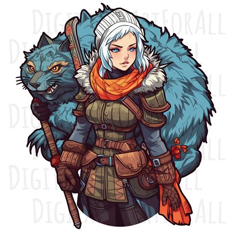 Clipart Female Monster Hunter Cartoon Instant Download Digital Graphics