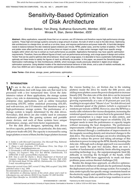 Pdf Sensitivity Based Optimization Of Disk Architecture