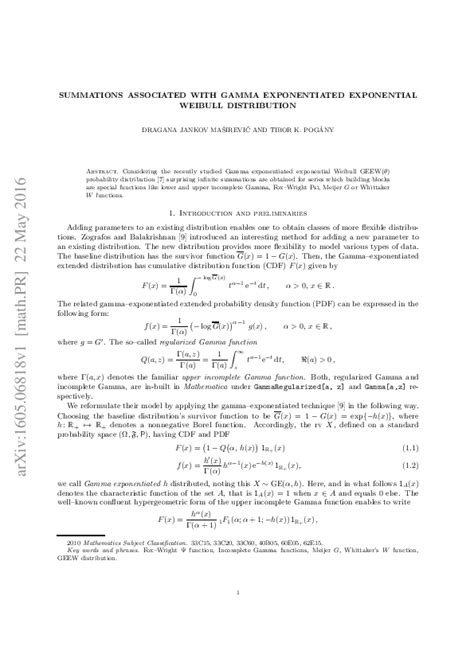 Pdf Summations Associated With Gamma Exponentiated Exponential Weibull Distribution